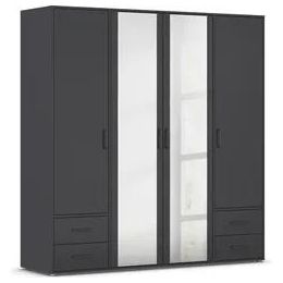 Dreht&uuml;renschrank Rauch "Kleiderschrank Schrank Garderobe W&auml;scheschrank VOYAGER", grau (graumetallic), B:187cm H:194cm T:53cm, Holzwerkstoff, Schr&auml;nke, Dreht&uuml;renschrank, mit modernen Griffen in Graumetallic, inkl. Schubk&auml;sten und Spiegel