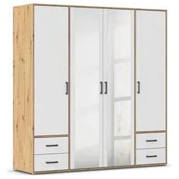 Dreht&uuml;renschrank Rauch "Kleiderschrank Schrank Garderobe W&auml;scheschrank VOYAGER", wei&szlig; (eiche artisan, alpinwei&szlig;), B:187cm H:194cm T:53cm, Holzwerkstoff, Schr&auml;nke, Dreht&uuml;renschrank, mit modernen Griffen in Graumetallic, inkl. Schubk&auml;sten und Spiegel