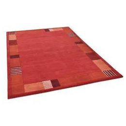 Wollteppich Theko "Royal Nepali 3085", rot, B:70cm H:15mm L:140cm, Schurwolle, Teppiche, reine Wolle, handgetuftet, Uni-Farben, mit Bord&uuml;re, modernes Design