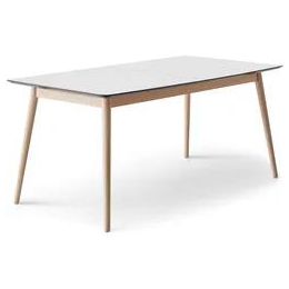 Esstisch HAMMEL FURNITURE "Meza Designtisch mit Auszugsfunktion und 2 Einlegeplatten", wei&szlig; (wei&szlig;, natur, wei&szlig;), B:165cm H:74cm T:90cm, Tischplatte: Weiss Laminat (schwarzer Rand), Gestell: Massive Eiche., Tische, Esstisch, abgerundete Tischplatte MDF, Massivholzgestell, in zwei Breiten