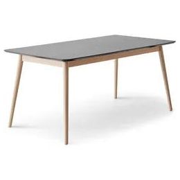 Esstisch HAMMEL FURNITURE "Meza Designtisch mit Auszugsfunktion und 2 Einlegeplatten", grau (graphit, natur, graphit), B:165cm H:74cm T:90cm, Tischplatte: Graphit nanobehandeltes Fenix-Laminat (schwarzer Rand), Gestell: Massive Eiche. Mit nanobehandeltem Laminat, einer matten, seidigen Oberfl&auml;che, die Fingerabdr&uuml;cke abweist und langlebig und hygienisch ist., Tische, Esstisch, abgerundete Tischplat