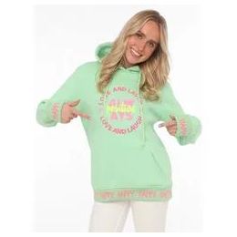Hoodie Zwillingsherz "Always Positive", Damen, Gr. L/XL (L/XL), gr&uuml;n (hellgr&uuml;n), Sweatware, Obermaterial: 50% Baumwolle, 50% Polyester, unifarben, normal normal, ohne Ausschnitt, angesetztes B&uuml;ndchen, Sweatshirts Hoodie, Kapuze, Stickerei, Fronttasche, B&uuml;ndchen-Schriftzug, Langarm