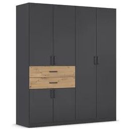 Dreht&uuml;renschrank Rauch "Kleiderschrank Schrank Garderobe MAIKA mit Dekor-Front", grau (graumetallic, eiche artisan), B:181cm H:210cm T:54cm, Holzwerkstoff, Schr&auml;nke, Dreht&uuml;renschrank, 2 Schubladen, in verschiedenen Breiten, H&ouml;hen, Farben, MADE IN GERMANY