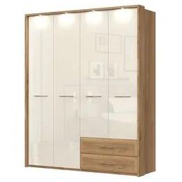 Kleiderschrank OTTO HOME "Gala, beige hochgl&auml;nzend UV lackiert, kratzfest, FSC-zertifiziert", beige (beige, pacific walnut), B:182cm H:224cm T:56cm, Schr&auml;nke, Kleiderschrank, mit Beleuchtung und Passpartourahmen, hoher Schrank (224cm), 3 Breiten
