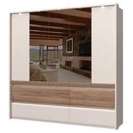 Kleiderschrank OTTO HOME "Invictus, UV lackiert, FSC-zertifiziert, grifflose Optik", beige (kaschmirfarbe), B:232cm H:226cm T:60cm, Holzwerkstoff, MDF, Schr&auml;nke, Kleiderschrank, mit Beleuchtung und Spiegel, in 4 Breiten, hoher Schrank (226cm)