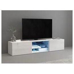 Lowboard OTTO HOME "Egypt,Lowboard,TV-Kommode,TV-M&ouml;bel,TV-Bank", wei&szlig;, B:180cm H:35cm T:36,4cm, FSC-zertifizierter Holzwerkstoff, Glas, Sideboards, Lowboard, mit 2 Klappen, 2 Glasb&ouml;den, T&uuml;ren Hochgl. lackiert (B/T/H)180x38x35 cm