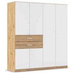 Dreht&uuml;renschrank Rauch "Kleiderschrank Schrank Garderobe MAIKA mit Dekor-Front", wei&szlig; (eiche artisan, alpinwei&szlig;), B:181cm H:197cm T:54cm, Holzwerkstoff, Schr&auml;nke, Dreht&uuml;renschrank, 2 Schubladen, in verschiedenen Breiten, H&ouml;hen, Farben, MADE IN GERMANY