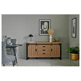 Sideboard Jahnke "SLIDE SBS 150", braun (montana eiche, schwarz), B:153,4cm H:75cm T:39cm, Holzwerkstoff, Metall, Sideboards, Sideboard, Sideboard mit 2 Schiebet&uuml;ren, Metallgestell, Breite ca. 150cm