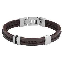Armband Fossil "Schmuck Geschenk Edelstahl Leder Armschmuck JEWELRY", braun (edelstahlfarben, braun), Armb&auml;nder, Damen, 19,5cm, Edelstahl Leder, Edelstahl, Leder, Armband