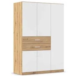 Dreht&uuml;renschrank Rauch "Kleiderschrank Schrank Garderobe MAIKA mit Dekor-Front", wei&szlig; (eiche artisan, alpinwei&szlig;), B:136cm H:197cm T:54cm, Holzwerkstoff, Schr&auml;nke, Dreht&uuml;renschrank, 2 Schubladen, in verschiedenen Breiten, H&ouml;hen, Farben, MADE IN GERMANY