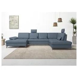 Wohnlandschaft OTTO HOME "Costello U-Form, B: 363 cm mit Sitztiefen-, Armteilverstellung &", blau (graublau), B:363cm H:89cm T:223cm, Luxus-Microfaser (90% Polyester, 10% Polyamid);Samtoptik (100% Polyester), Sofas, Wohnlandschaft, 3 Nierenkissen, optional Bettfunktion & Bettkasten