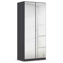 Dreht&uuml;renschrank Rauch "Reflect", grau (graumetallic), B:91cm H:210cm T:54cm, Holzwerkstoff, Schr&auml;nke, Dreht&uuml;renschrank, mit Spiegelfront, inkl. praktischer Inneneinteilung und Stoffboxen-Set