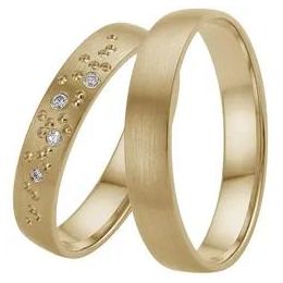 Trauring Firetti "Schmuck Geschenk Gold 375 Hochzeit Ehering "LIEBE" Sterne" Gr. 19, gold (gelbgoldfarben), Fingerringe, Damen, 19, 0,03 SI = kleine Einschl&uuml;sse mit Brillanten, Gelbgold 585, 4mm, Trauring, Made in Germany, wahlweise mit oder ohne Brillanten