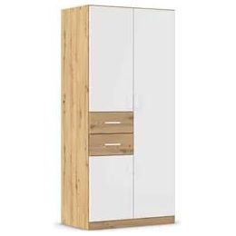 Dreht&uuml;renschrank Rauch "Kleiderschrank Schrank Garderobe MAIKA mit Dekor-Front", wei&szlig; (eiche artisan, alpinwei&szlig;), B:91cm H:197cm T:54cm, Holzwerkstoff, Schr&auml;nke, Dreht&uuml;renschrank, 2 Schubladen, in verschiedenen Breiten, H&ouml;hen, Farben, MADE IN GERMANY