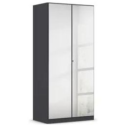 Dreht&uuml;renschrank Rauch "Reflect", grau (graumetallic), B:91cm H:197cm T:54cm, Holzwerkstoff, Schr&auml;nke, Dreht&uuml;renschrank, mit Spiegelfront, inkl. praktischer Inneneinteilung und Stoffboxen-Set