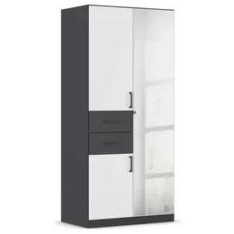 Dreht&uuml;renschrank Rauch "Maika", grau (graumetallic, alpinwei&szlig;), B:91cm H:197cm T:54cm, Holzwerkstoff, Schr&auml;nke, Dreht&uuml;renschrank, mit Spiegel, 2 Schubladen, in verschiedenen Breiten, H&ouml;hen und Farben