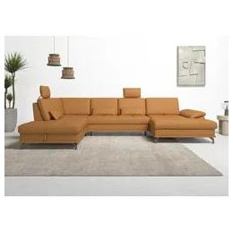 Wohnlandschaft OTTO HOME "Costello U-Form, B: 363 cm mit Sitztiefen-, Armteilverstellung &", gelb (curry), B:363cm H:89cm T:223cm, Luxus-Microfaser (90% Polyester, 10% Polyamid);Samtoptik (100% Polyester), Sofas, Wohnlandschaft, 3 Nierenkissen, optional Bettfunktion & Bettkasten