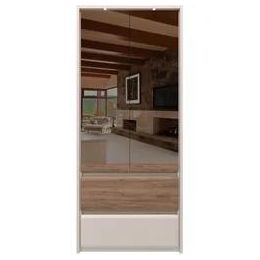 Kleiderschrank OTTO HOME "Invictus, UV lackiert, FSC-zertifiziert, grifflose Optik", beige (kaschmirfarbe), B:97cm H:226cm T:60cm, Holzwerkstoff, MDF, Schr&auml;nke, Kleiderschrank, mit Beleuchtung, T&uuml;ren komplett verspiegelt, hoher Schrank (226cm)