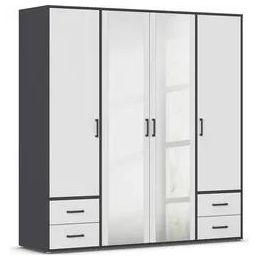 Dreht&uuml;renschrank Rauch "Kleiderschrank Schrank Garderobe W&auml;scheschrank VOYAGER", grau (graumetallic, alpinwei&szlig;), B:187cm H:194cm T:53cm, Holzwerkstoff, Schr&auml;nke, Dreht&uuml;renschrank, mit modernen Griffen in Graumetallic, inkl. Schubk&auml;sten und Spiegel