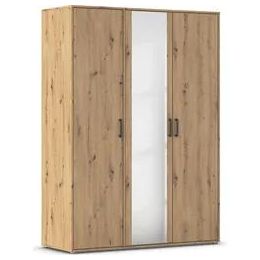 Dreht&uuml;renschrank Rauch "Kleiderschrank Schrank Garderobe W&auml;scheschrank VOYAGER", braun (eiche artisan), B:140cm H:194cm T:53cm, Holzwerkstoff, Schr&auml;nke, Dreht&uuml;renschrank, mit modernen Griffen in Graumetallic und Spiegel