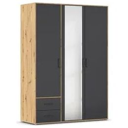 Dreht&uuml;renschrank Rauch "Kleiderschrank Schrank Garderobe W&auml;scheschrank VOYAGER", grau (eiche artisan, graumetallic), B:140cm H:194cm T:53cm, Holzwerkstoff, Schr&auml;nke, Dreht&uuml;renschrank, mit modernen Griffen in Graumetallic, inkl. Schubk&auml;sten und Spiegel