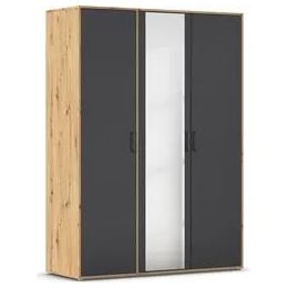 Dreht&uuml;renschrank Rauch "Kleiderschrank Schrank Garderobe W&auml;scheschrank VOYAGER", grau (eiche artisan, graumetallic), B:140cm H:194cm T:53cm, Holzwerkstoff, Schr&auml;nke, Dreht&uuml;renschrank, mit modernen Griffen in Graumetallic und Spiegel