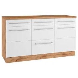 Unterschrank KOCHSTATION "KS-Wien", wei&szlig; (wei&szlig;, wotaneiche), B:150cm H:85cm T:60cm, Schr&auml;nke, Unterschrank, edel aussehende gestiftete Fronten
