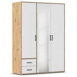 Dreht&uuml;renschrank Rauch "Kleiderschrank Schrank Garderobe W&auml;scheschrank VOYAGER", wei&szlig; (eiche artisan, alpinwei&szlig;), B:140cm H:194cm T:53cm, Holzwerkstoff, Schr&auml;nke, Dreht&uuml;renschrank, mit modernen Griffen in Graumetallic, inkl. Schubk&auml;sten und Spiegel
