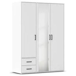 Dreht&uuml;renschrank Rauch "Kleiderschrank Schrank Garderobe W&auml;scheschrank VOYAGER", wei&szlig; (alpinwei&szlig;), B:140cm H:194cm T:53cm, Holzwerkstoff, Schr&auml;nke, Dreht&uuml;renschrank, mit modernen Griffen in Graumetallic, inkl. Schubk&auml;sten und Spiegel