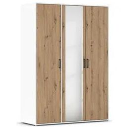 Dreht&uuml;renschrank Rauch "Kleiderschrank Schrank Garderobe W&auml;scheschrank VOYAGER", wei&szlig; (alpinwei&szlig;, eiche artisan), B:140cm H:194cm T:53cm, Holzwerkstoff, Schr&auml;nke, Dreht&uuml;renschrank, mit modernen Griffen in Graumetallic und Spiegel