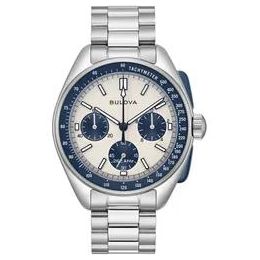 Chronograph Bulova "Lunar Pilot", silber (silberfarben), Armbanduhren, Herren, Chronograph, Armbanduhr, Quarzuhr, Herrenuhr, Saphirglas, Edelstahl- & Lederarmband