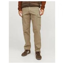 Jack & Jones Cargohose JACK & JONES "JPSTKANE BARKLEY CARGO PANT NOOS", Damen, Gr. 34, L&auml;nge 34, braun (e. wood), Web, Obermaterial: 100% Baumwolle, unifarben, relaxed fit kn&ouml;chellang, Hosen Cargohose