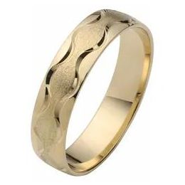 Trauring Firetti "Schmuck Geschenk Gold 375 Hochzeit Ehering "LIEBE" Welle" Gr. 22, gold (gelbgoldfarben), Fingerringe, Damen, 22, ohne Brillant, Gelbgold 375, 5mm, Trauring, Made in Germany, wahlweise mit oder ohne Brillant