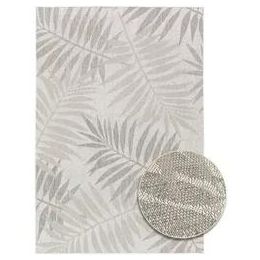 Teppich "Outdoorteppich RENEW - Leaves", grau (hellgrau,beige), B:200cm H:4mm L:290cm, Polyester, PRIMAFLOR-IDEEN IN TEXTIL, Teppiche, Teppich, Flachgewebe, Bl&auml;tter, In- und Outdoor geeignet, Balkon & Terrasse