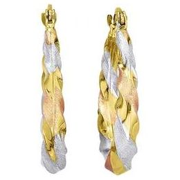 Paar Creolen Firetti "Schmuck Geschenk Gold 375 Ohrschmuck Ohrringe Tricolor", rosa (gelbgoldfarben, ros&eacute;goldfarben, wei&szlig;goldfarben), Ohrringe, Damen, Gelbgold 585