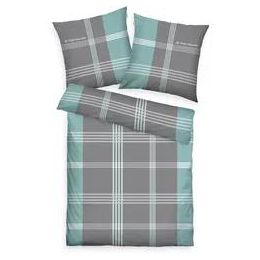 Bettw&auml;sche Tom Tailor HOME "Ole", grau (grau, mint), B/L: 155cm x 220cm, 1 Stk., 1 Stk., Renforc&eacute;, B/L: 80cm x 80cm, 2 Stk., Renforc&eacute;, Obermaterial: 100% Baumwolle, Bettw&auml;sche, Bettw&auml;sche, karierte Bettw&auml;sche aus Baumwolle, mit Rei&szlig;verschluss