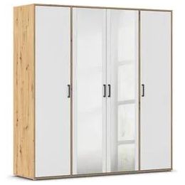 Dreht&uuml;renschrank Rauch "Kleiderschrank Schrank Garderobe W&auml;scheschrank VOYAGER", wei&szlig; (eiche artisan, alpinwei&szlig;), B:187cm H:194cm T:53cm, Holzwerkstoff, Schr&auml;nke, Dreht&uuml;renschrank, mit modernen Griffen in Graumetallic und Spiegel