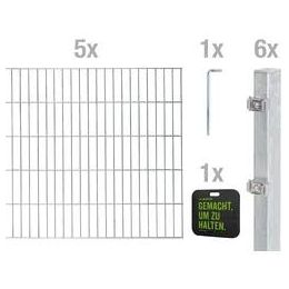 GAH Alberts Doppelstabmattenzaun ALBERTS "Grundset", silber (silberfarben), H:160cm, Stahl, Zaunelemente, H&ouml;he: 80-160 cm, Gesamtl&auml;nge: 4-30 m, zum Einbetonieren