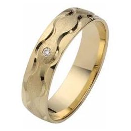 Trauring Firetti "Schmuck Geschenk Gold 375 Hochzeit Ehering "LIEBE" Welle" Gr. 23, gold (gelbgoldfarben), Fingerringe, Damen, 23, 0,01 SI = kleine Einschl&uuml;sse mit Brillant, Gelbgold 585, 5mm, Trauring, Made in Germany, wahlweise mit oder ohne Brillant