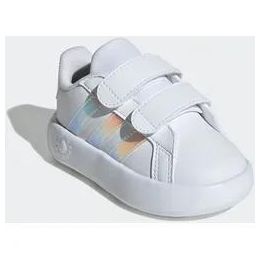 Klettschuh Adidas SPORTSWEAR "GRAND COURT 2.0 KIDS", Kinder, Gr. 22, wei&szlig; (cloud wei&szlig;, iridescent, grau two), Synthetik, Schuhe Klettschuh, Design auf den Spuren des Adidas Superstar, f&uuml;r Kinder