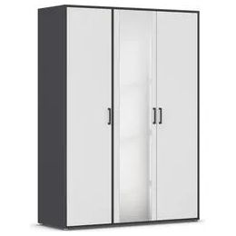 Dreht&uuml;renschrank Rauch "Kleiderschrank Schrank Garderobe W&auml;scheschrank VOYAGER", grau (graumetallic, alpinwei&szlig;), B:140cm H:194cm T:53cm, Holzwerkstoff, Schr&auml;nke, Dreht&uuml;renschrank, mit modernen Griffen in Graumetallic und Spiegel