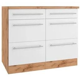 Unterschrank KOCHSTATION "KS-Wien", wei&szlig; (wei&szlig;, wotaneiche), B:100cm H:85cm T:60cm, Schr&auml;nke, Unterschrank, edel aussehende gestiftete Fronten