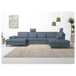 Wohnlandschaft OTTO HOME "Costello U-Form, B: 363 cm mit Sitztiefen-, Armteilverstellung &", blau (graublau), B:363cm H:89cm T:223cm, Luxus-Microfaser (90% Polyester, 10% Polyamid);Samtoptik (100% Polyester), Sofas, Wohnlandschaft, 3 Nierenkissen, optional Bettfunktion & Bettkasten