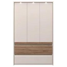 Kleiderschrank OTTO HOME "Invictus, UV lackiert, kratzfest, FSC-zertifiziert, grifflose Optik", beige (kaschmirfarbe), B:142cm H:226cm T:60cm, Holzwerkstoff, MDF, Schr&auml;nke, Kleiderschrank, mit Beleuchtung und Passpartourahmen, hoher Schrank (226cm), 6 Breiten
