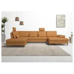 Wohnlandschaft OTTO HOME "Costello U-Form, B: 363 cm mit Sitztiefen-, Armteilverstellung &", gelb (curry), B:363cm H:89cm T:223cm, Luxus-Microfaser (90% Polyester, 10% Polyamid);Samtoptik (100% Polyester), Sofas, Wohnlandschaft, 3 Nierenkissen, optional Bettfunktion & Bettkasten
