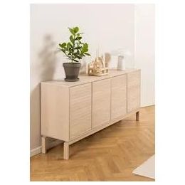 Sideboard Actona GROUP "Linley Anrichte, Lamellenfront", beige (, wei&szlig; pigmentiert, nicht verf&uuml;gbar), B:180cm H:80cm T:40cm, Sideboards, Sideboard, gerillte Front, Eiche furniert, 4 T&uuml;ren, 4 E-b&ouml;den, B: 180 cm