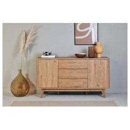 Sideboard Jahnke "WAVE SB 150", braun (montana eiche), B:149,5cm H:80cm T:39,8cm, Holzwerkstoff, Sideboards, Sideboard, Sideboard, Retro-Stil, Front in Wellendesign, Breite ca. 150 cm