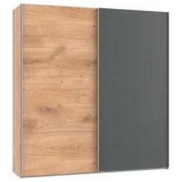 Schwebet&uuml;renschrank wimex "Easy", grau (plankeneichefarben, grauglas), B:180cm H:210cm T:65cm, Schr&auml;nke, Schwebet&uuml;renschrank, mit Teilglas