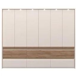 Kleiderschrank OTTO HOME "Invictus, UV lackiert, kratzfest, FSC-zertifiziert, grifflose Optik", beige (kaschmirfarbe), B:277cm H:226cm T:60cm, Holzwerkstoff, MDF, Schr&auml;nke, Kleiderschrank, mit Beleuchtung und Passpartourahmen, hoher Schrank (226cm), 6 Breiten