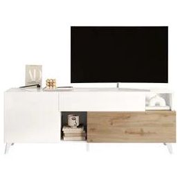 Lowboard Home Affaire "Monaco in Breite 181 cm, TV-Schrank mit T&uuml;r, Klappe und Schubkasten", wei&szlig; (wei&szlig; hochglanz lack, eiche cadiz nb), B:181cm H:67cm T:42cm, Sideboards, Lowboard, Mediaboard &ndash; sanftes Schlie&szlig;en, edles Design, Platz f&uuml;r alles